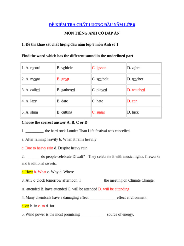 De Thi Khao Sat Chat Luong Dau Nam Mon Tieng Anh Lop 8 | PDF | Energy Development | Hue