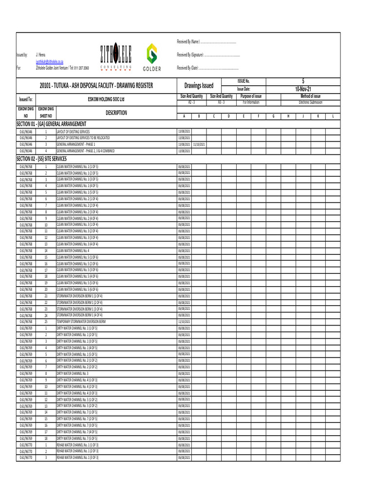 20101-71-REG-005-Tutuka ADF Drawing Register (ESKOM) | PDF | Water | Soil