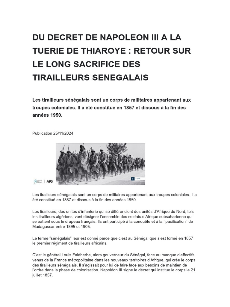 Histoire des tirailleurs sénégalais | PDF | Militaire | Forces armées ...
