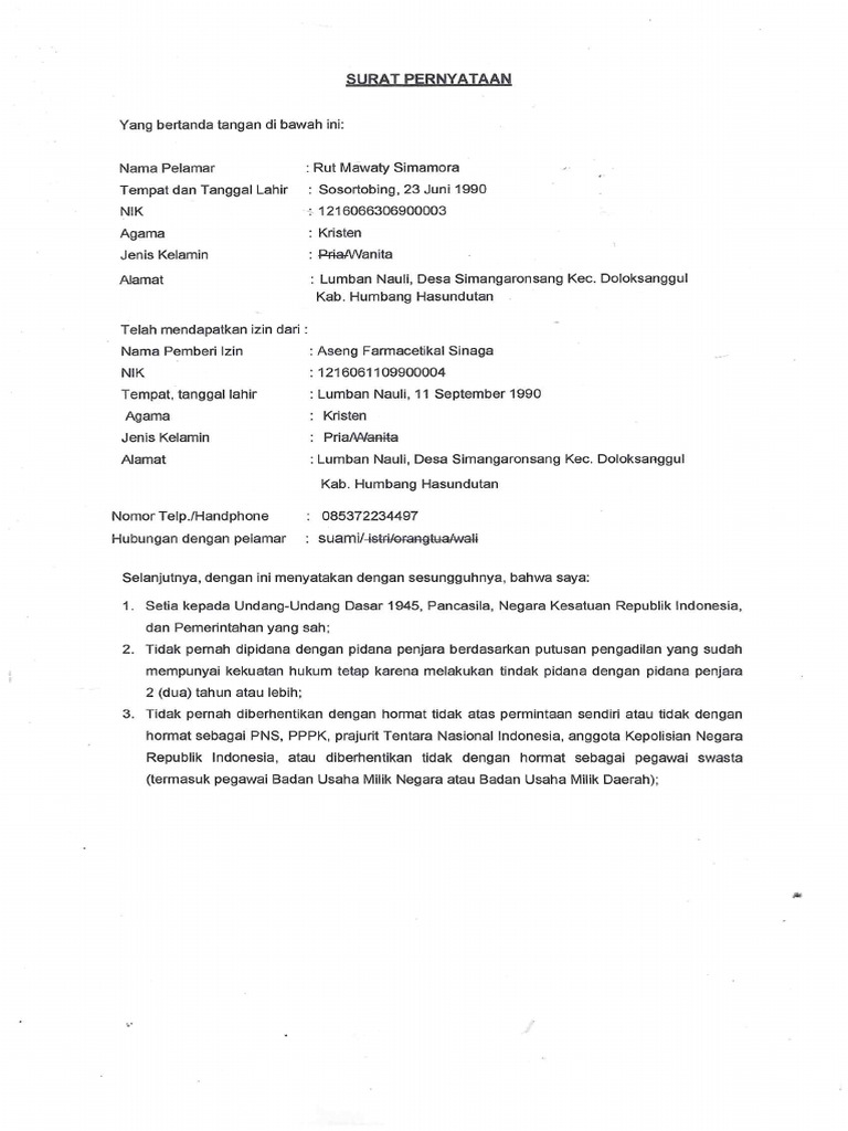 Surat Pernyataan Rut | PDF