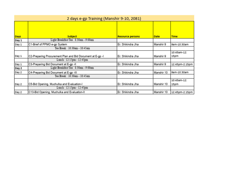 11 Training Schedule - T3 egp | PDF