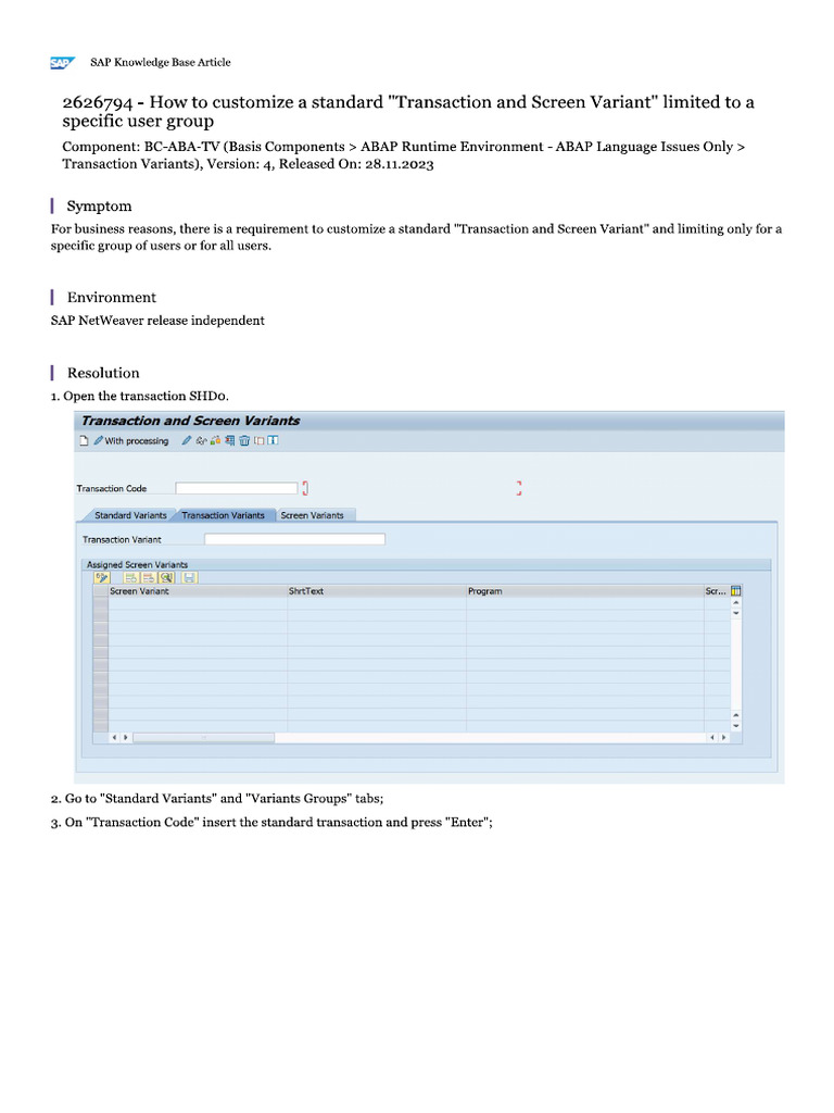 Transaction variant Creation | PDF