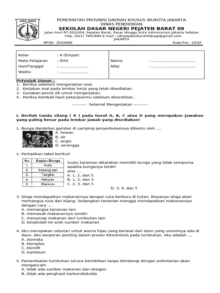 ASAS IPAS KELAS 4 SEMESTER 1 2024-2025 | PDF