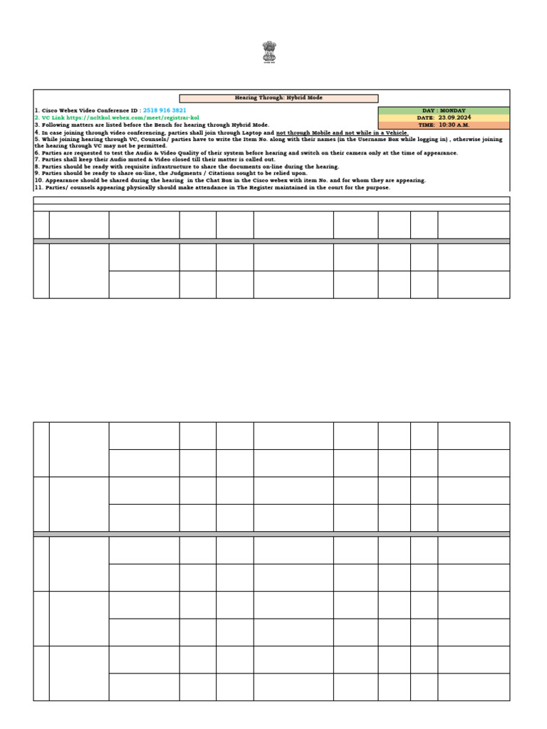 NCLT Kolkata Daily Cause List 2024 | PDF