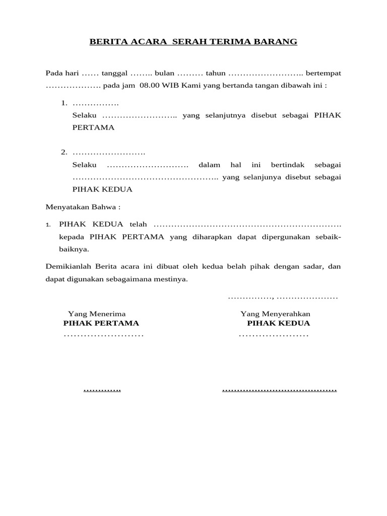 Contoh BERITA ACARA SERAH TERIMA KEGIATAN | PDF