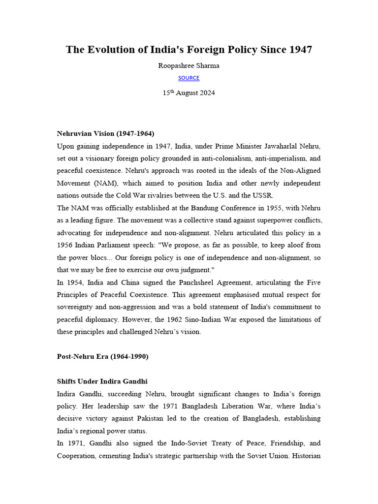Evolution of India's Foreign Policy (1947-2024) | PDF | Non Aligned ...