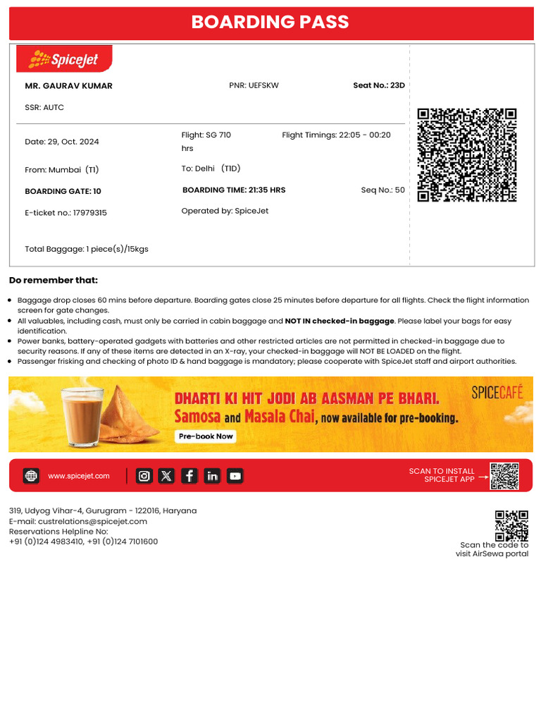 AUTC Details on SpiceJet Boarding Pass | PDF