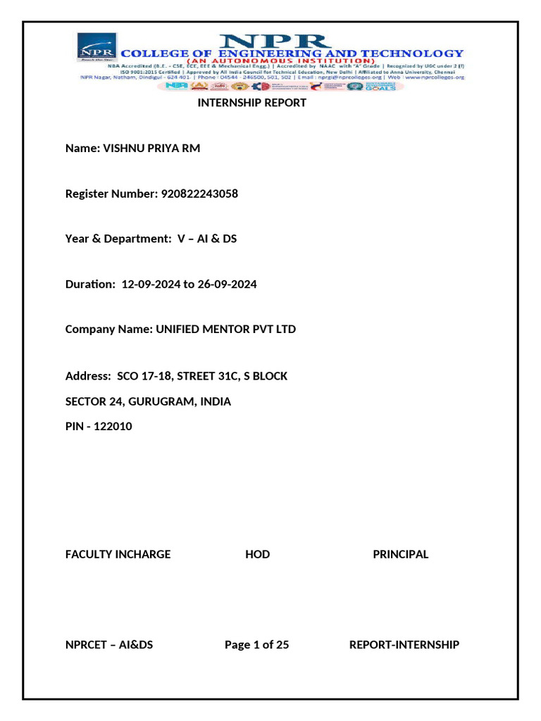 Intership Report Vishnu Priya | PDF | Machine Learning | Analytics