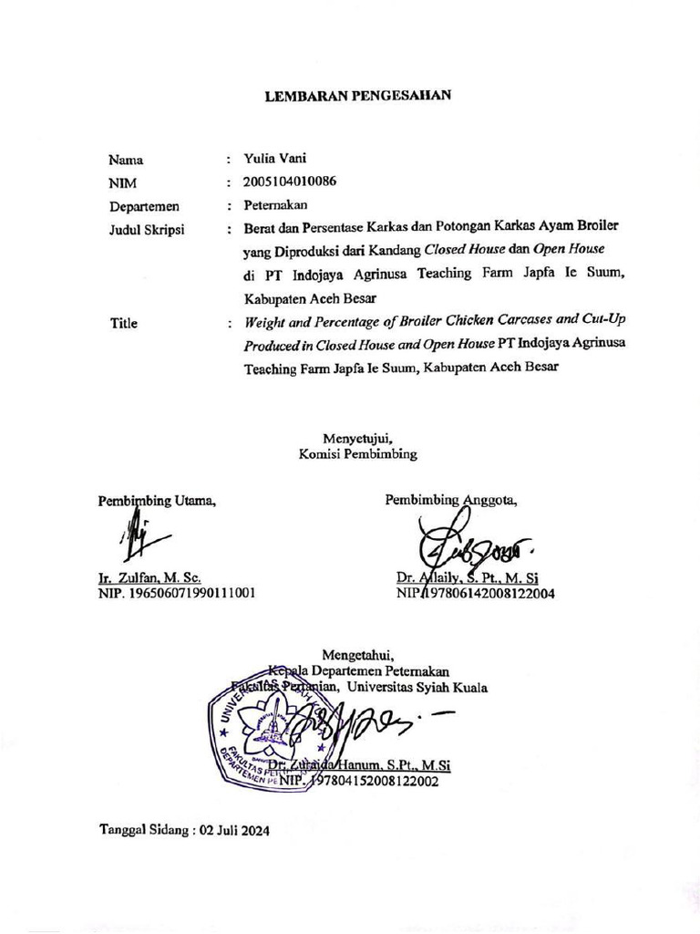 Pengesahan Yulia Vani | PDF