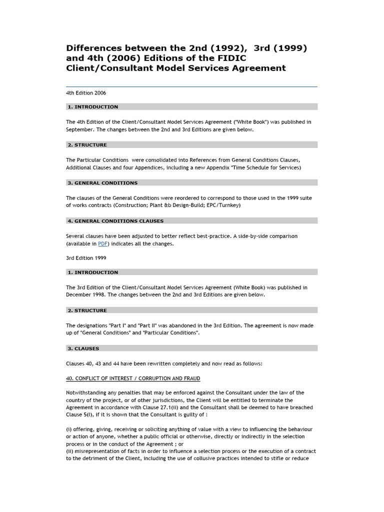 FIDIC - White Book - Differences Between The 2nd and 3nd and 4th ...
