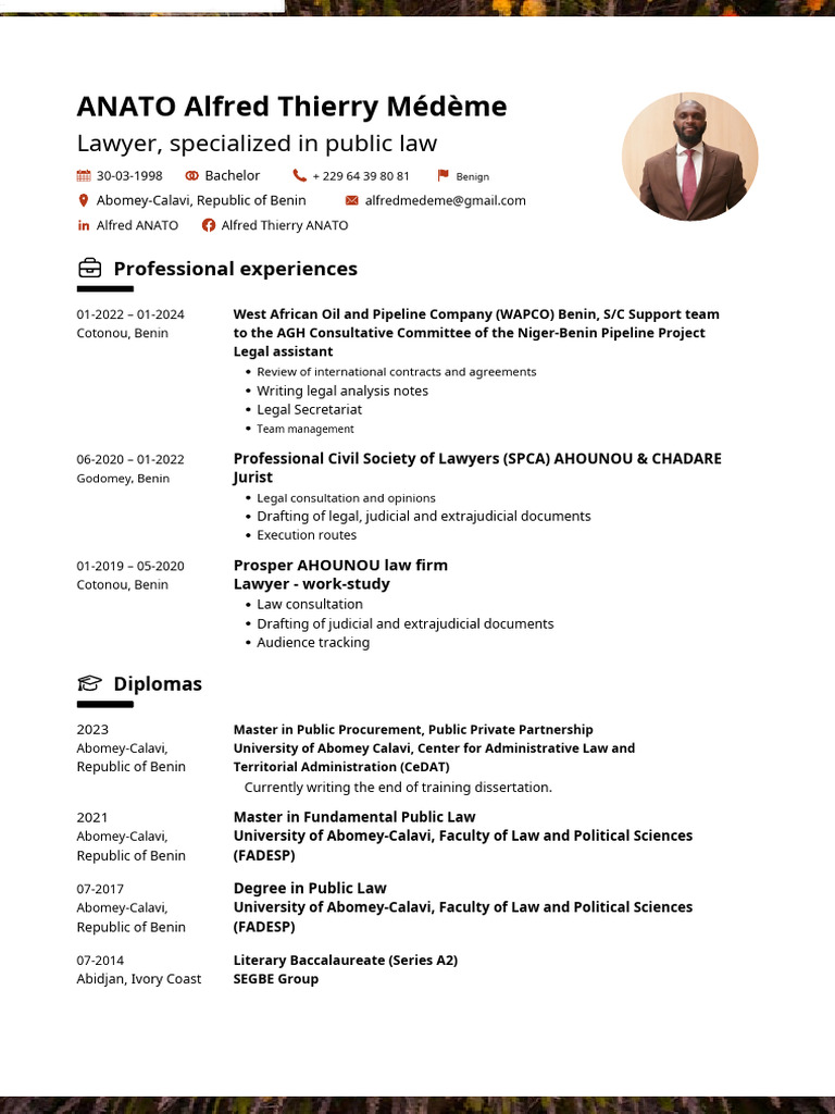My Resume - Alfred ANATO - 21.12.2023 - Eng | PDF | Lawyer | Public Law