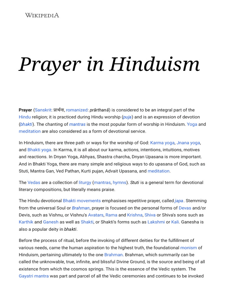 Prayer in Hinduism - Wikipedia | PDF | Bhakti | Devi