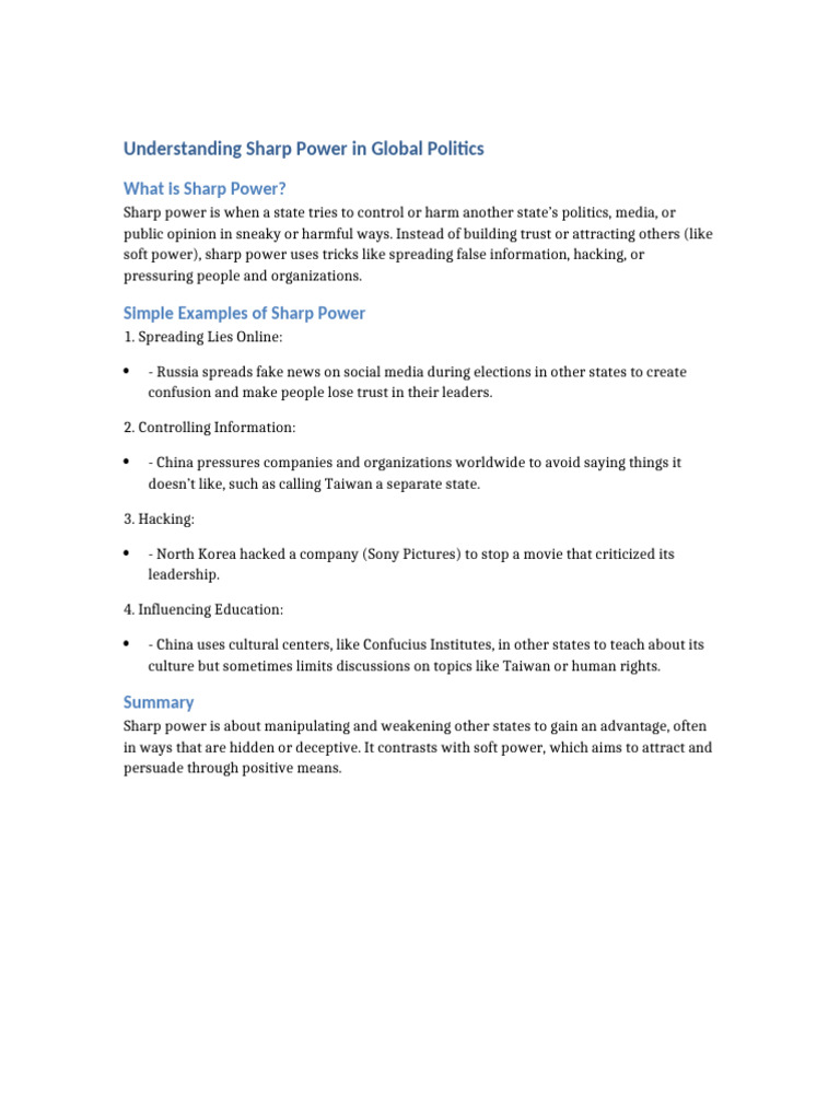 Sharp Power in Global Politics | PDF
