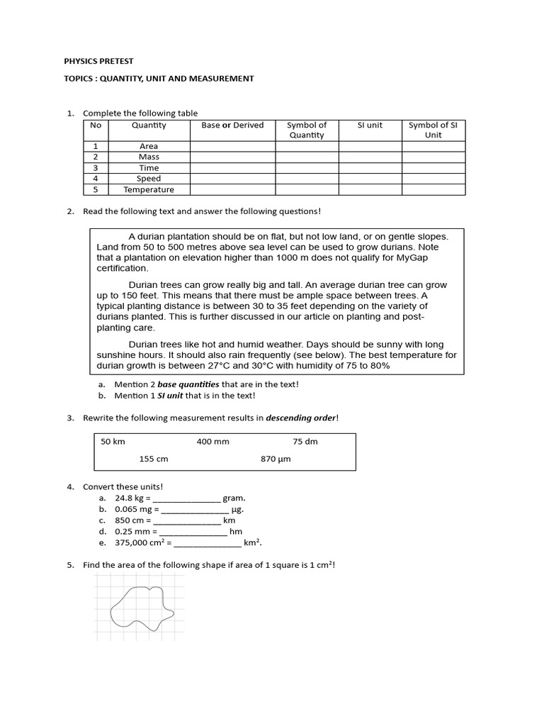 Physics Pretest: Measurement Basics | PDF | International System Of ...