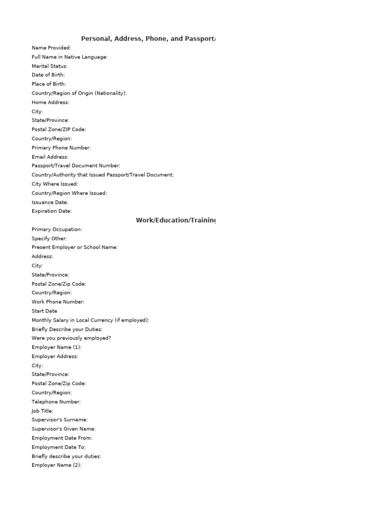 Personal & Travel Data Form | PDF | Zip Code | Written Communication