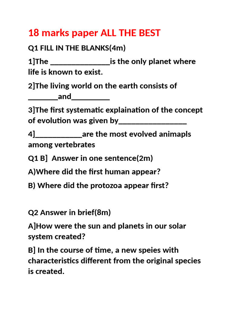 18 Marks Paper ALL The BEST | PDF