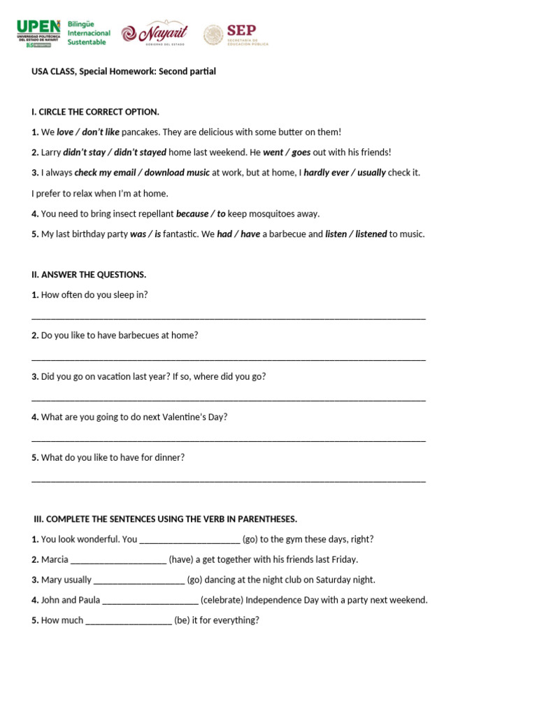 USA CLASS, Special Homework | PDF