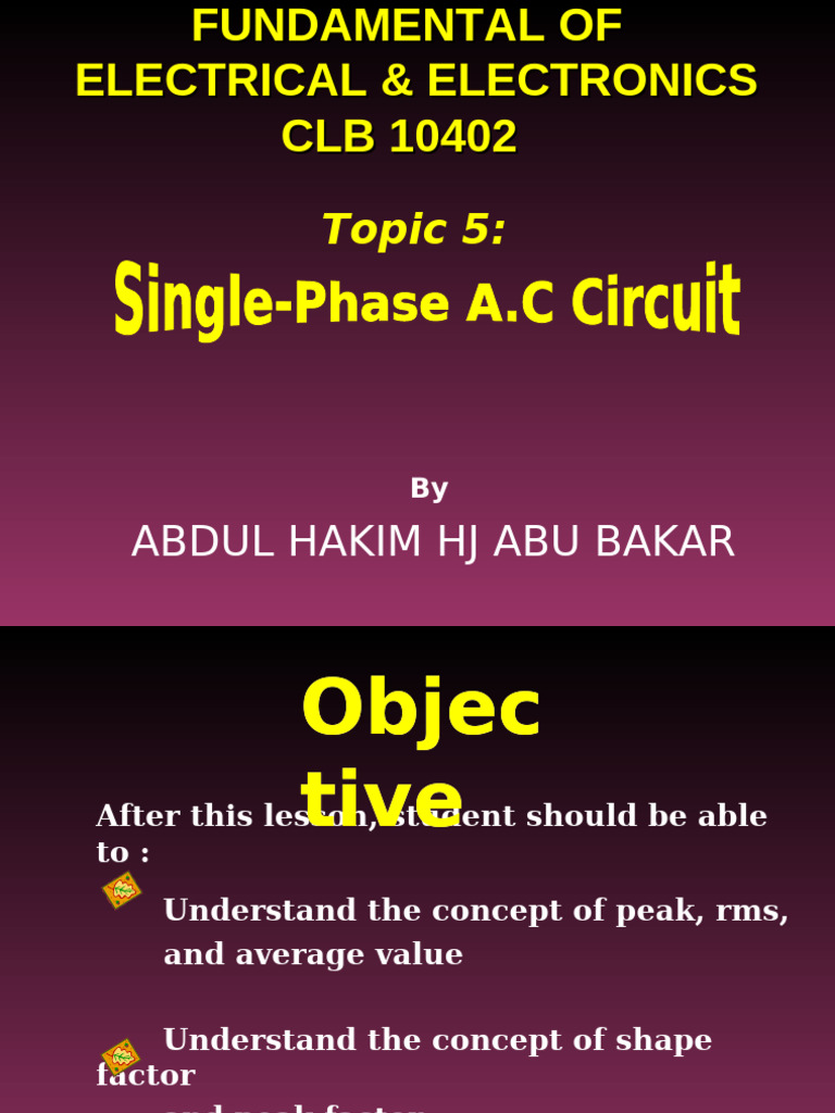 Topic 5 Single Phase AC Circuit | PDF | Ac Power | Electrical Impedance