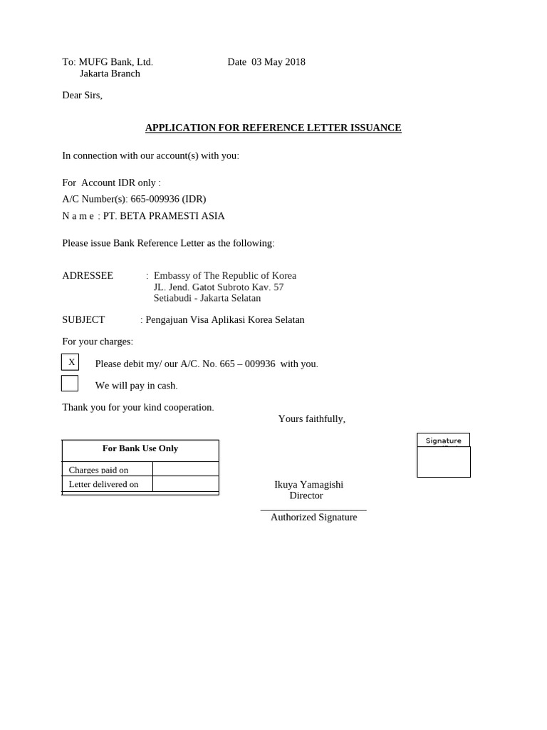 Bank Reference Form BTMU-korsel2 | PDF