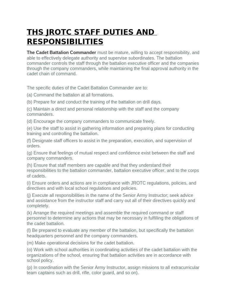 JROTC Cadet Leadership Guide | PDF | Staff (Military) | Executive Officer