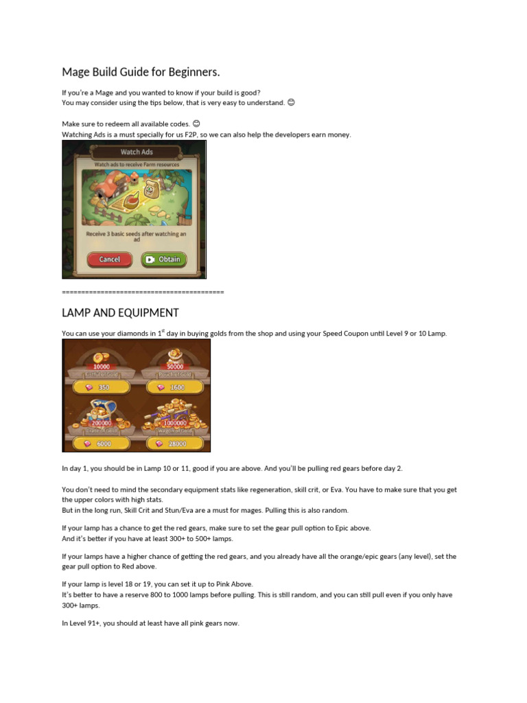 Mage SpellCaster or Healer Build Guide for Beginners | PDF