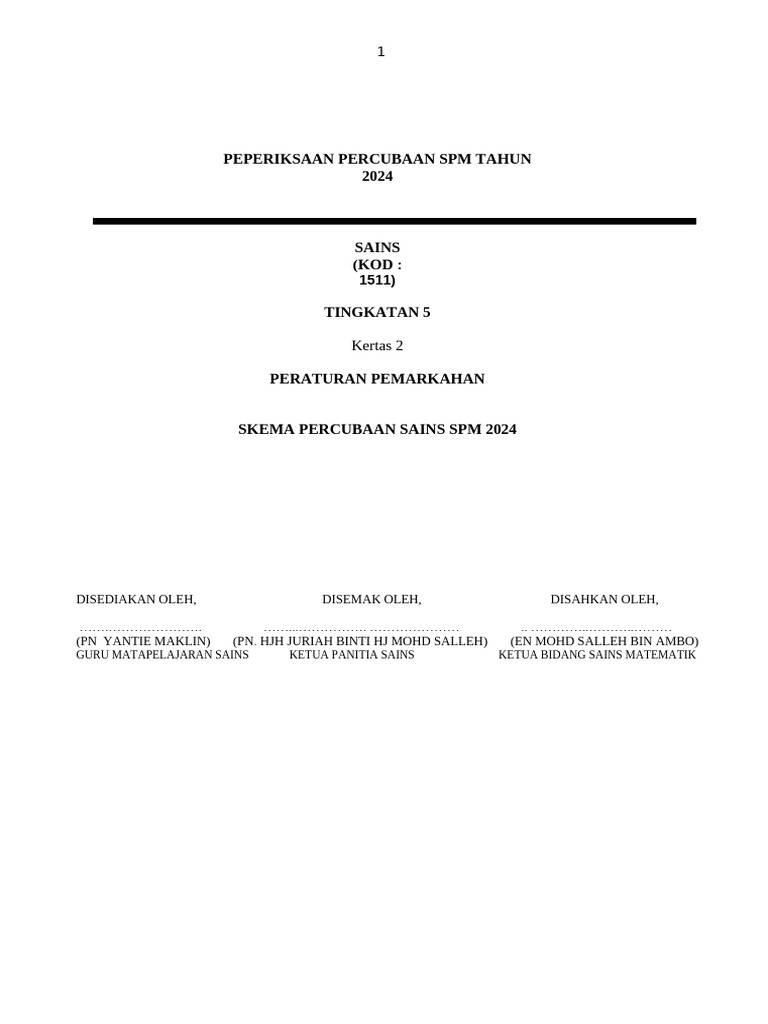 Skema Percubaan Sains SPM 2024 Kertas 2 | PDF