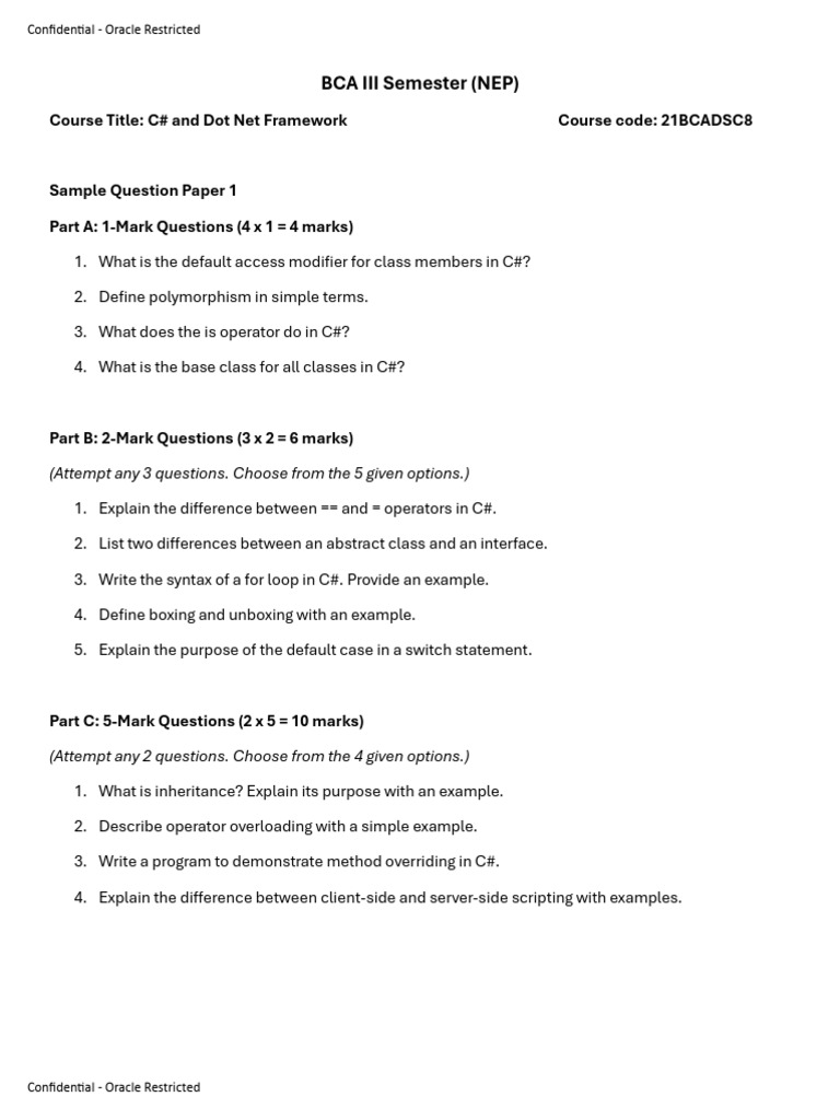 Bca Iii Semester Qp Pdf C Sharp Programming Language Method Computer Programming