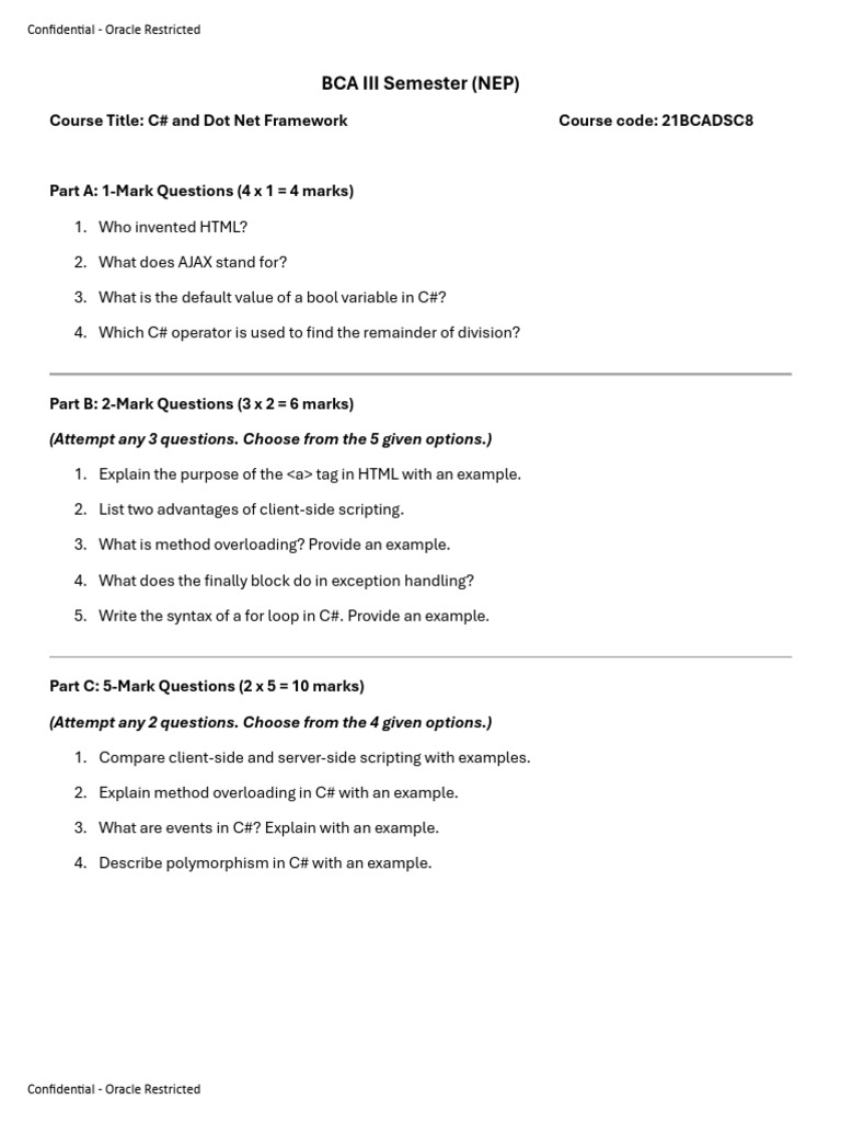 C# and Dot Net Framework Exam Guide | PDF | C Sharp (Programming ...