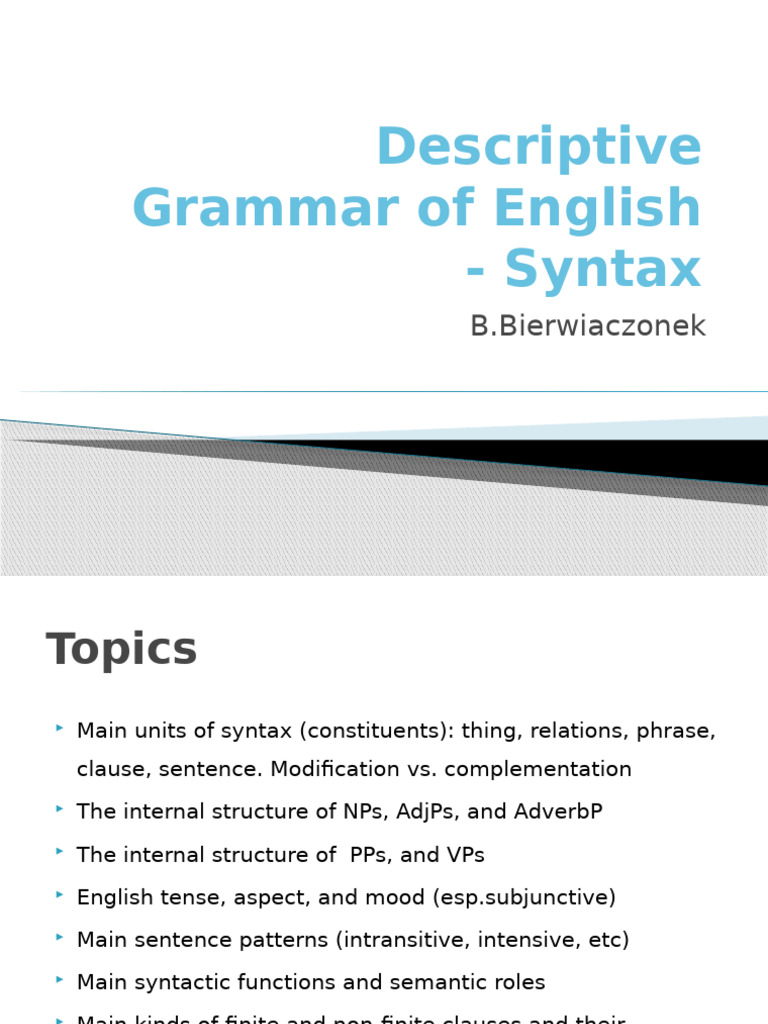English Syntax and Grammar Guide | PDF | Phrase | Adjective