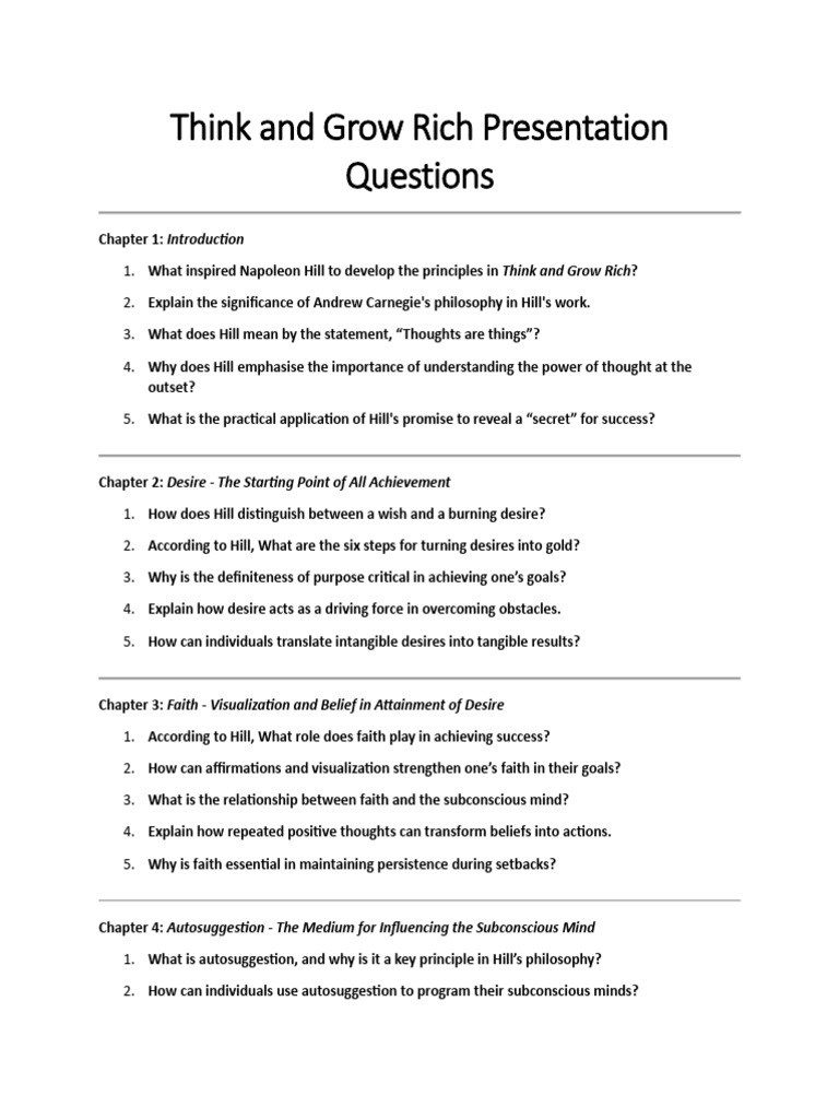Think and Grow Rich Presentation Questions | PDF | Thought | Cognition
