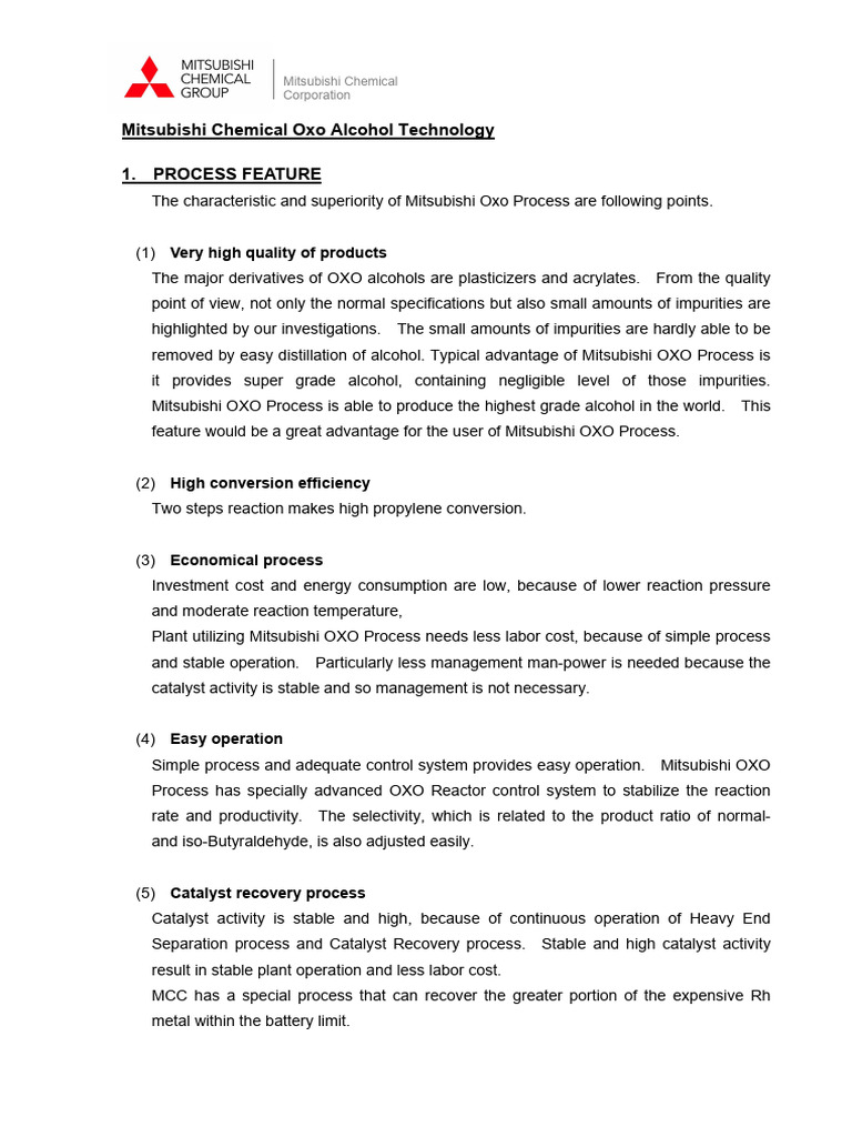 Mitsubishi Chemical Oxo Alcohol Process | PDF | Catalysis | Hydrogenation