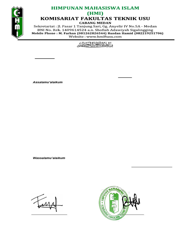 02 - Undangan Rapat Harian HMI FT USU-1 | PDF