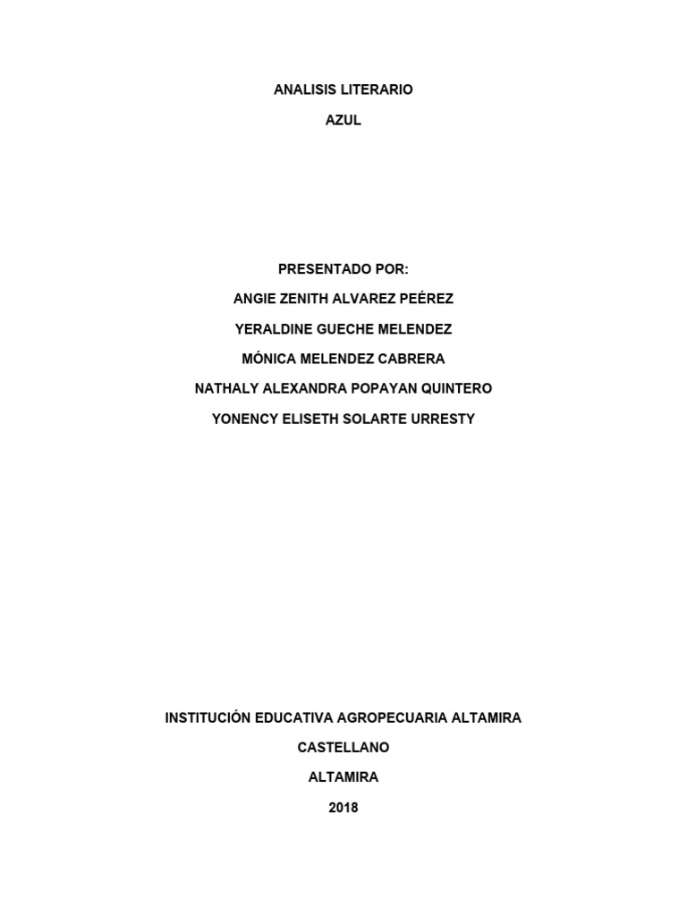 Analisis Literario Obra Azul Ruben Dario | PDF