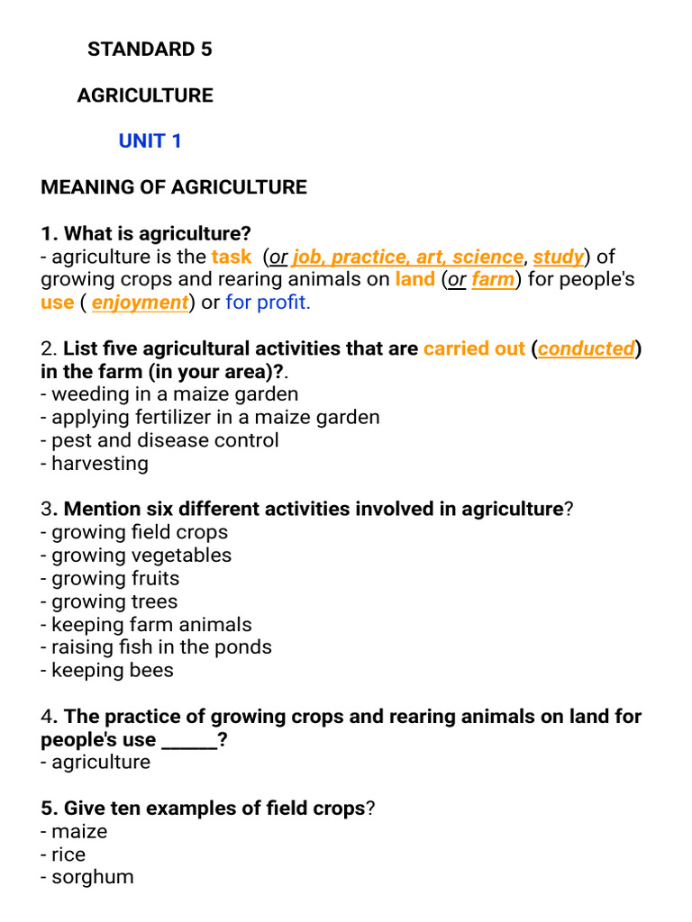 Std 5 agri Q & A | PDF | Agriculture | Maize