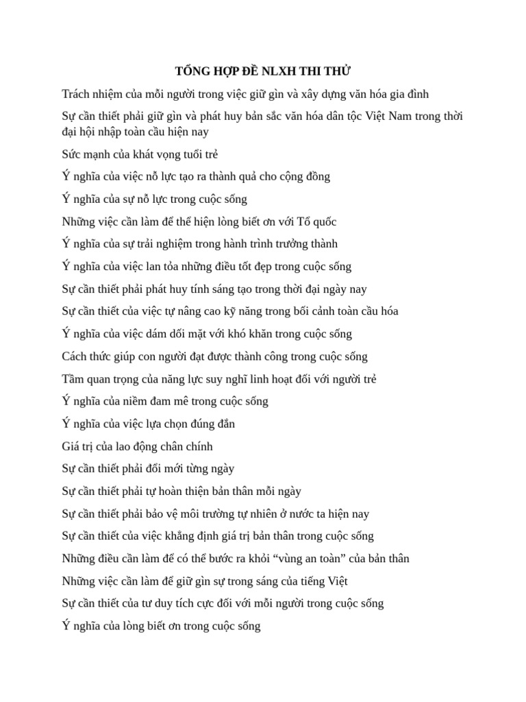 TỔNG HỢP ĐỀ NLXH THI THỬ | PDF