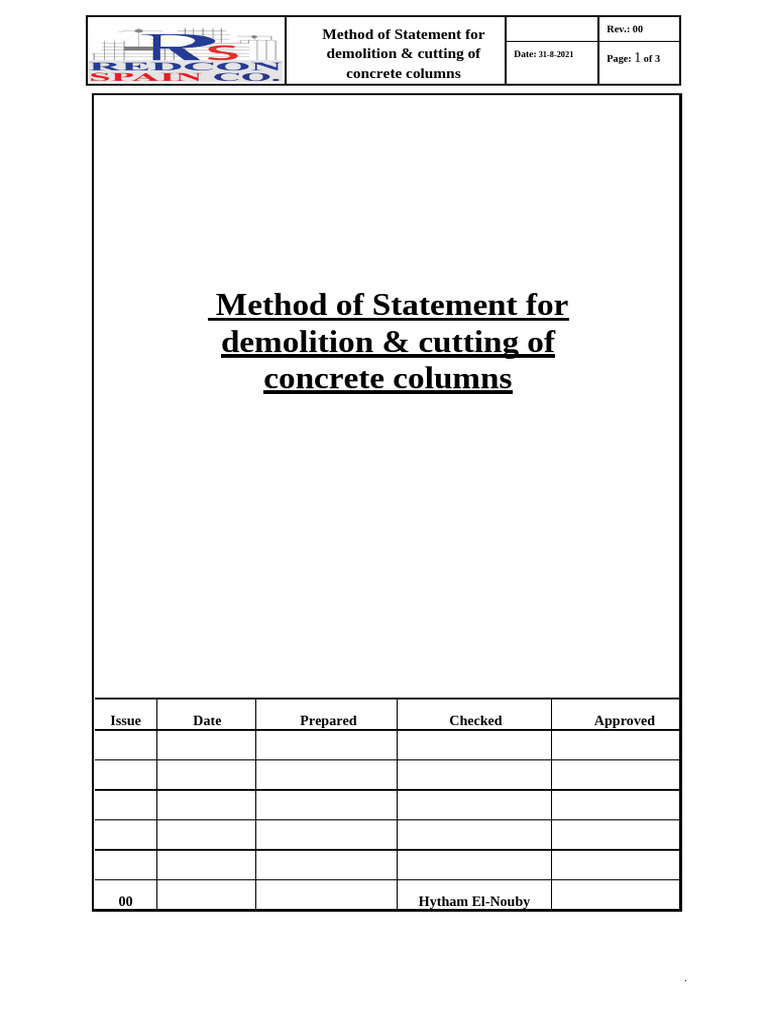 Concrete Column Demolition Method Statement | PDF