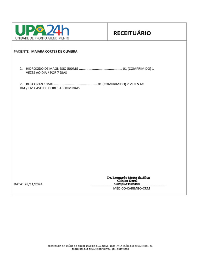 Receituario Medico Simples Branco Sus PDF | PDF