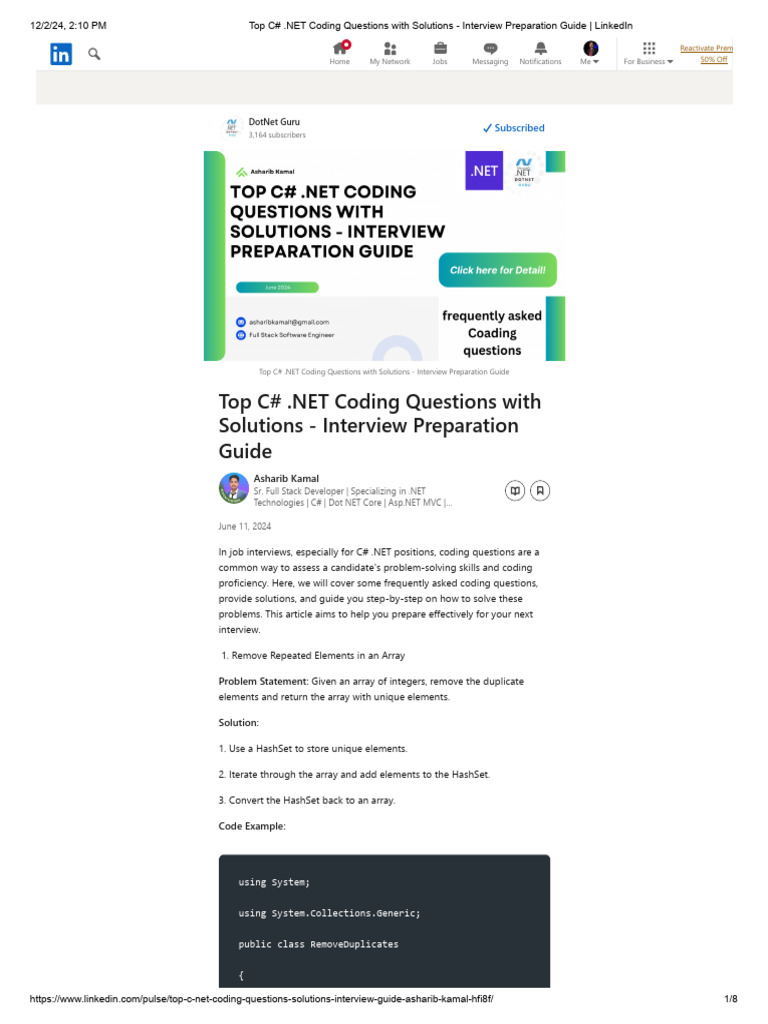 01 Top C# .NET Coding Questions with Solutions - Interview Preparation ...