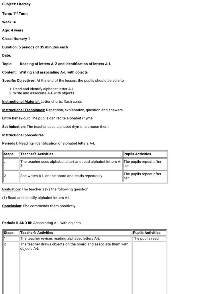 Reading of Letters A Z and Identification of Letters A L | PDF ...
