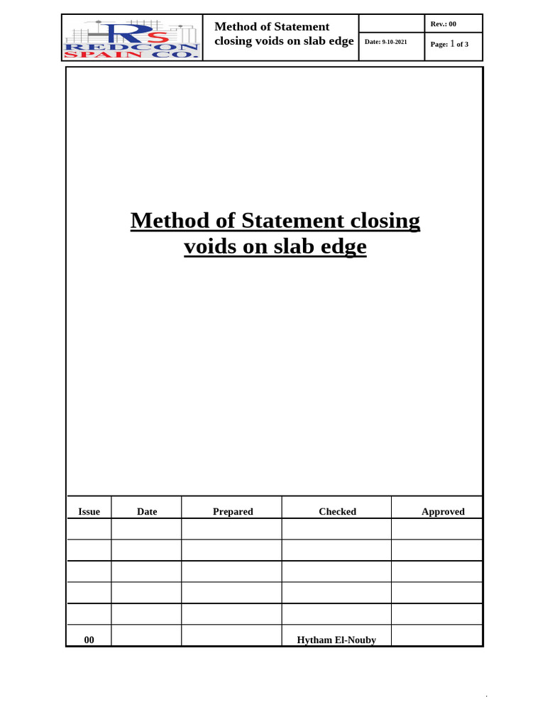 Slab Edge Voids Closure Method Statement | PDF