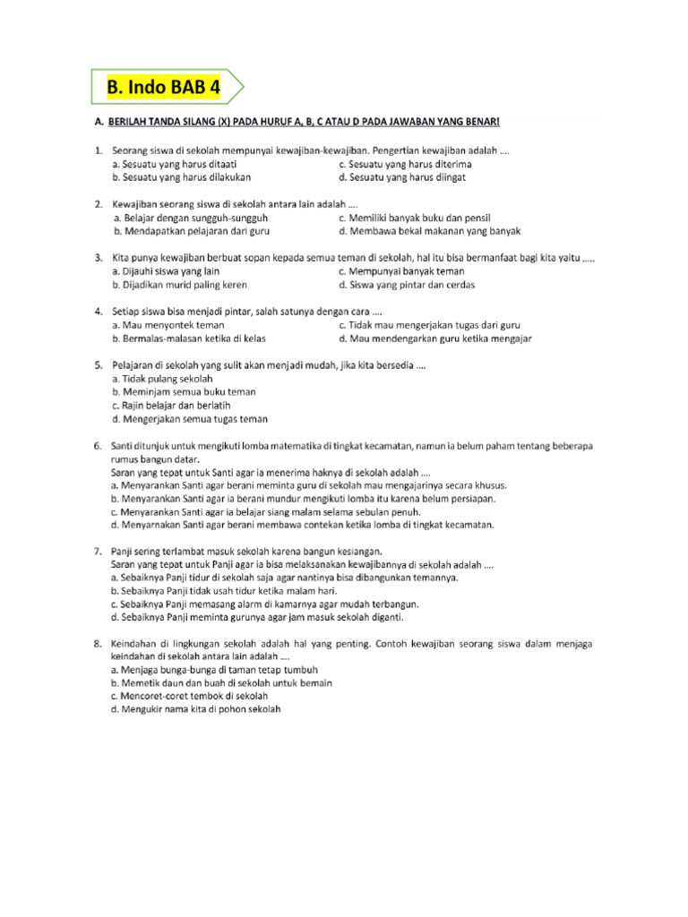 BIndo Kelas 3 - Hak Dan Kewajiban 1-20 | PDF