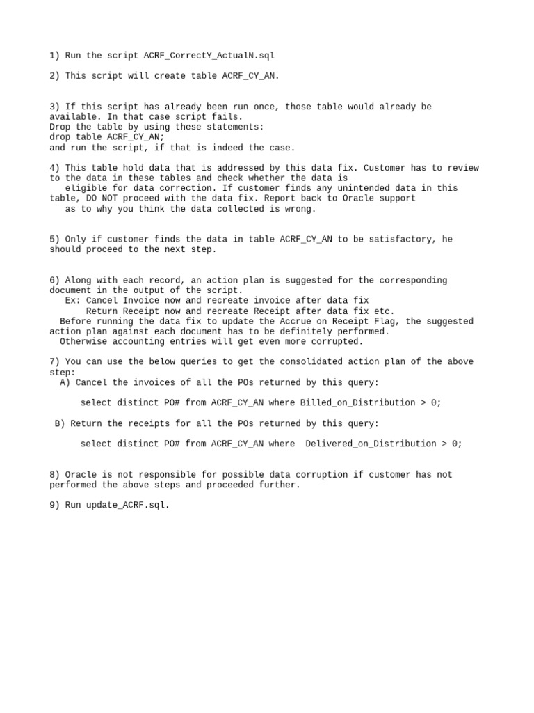 SQL Script for Data Correction Process | PDF