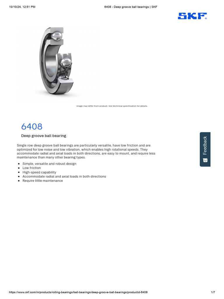 6408 - Deep Groove Ball Bearings - SKF | PDF | License | Bearing ...