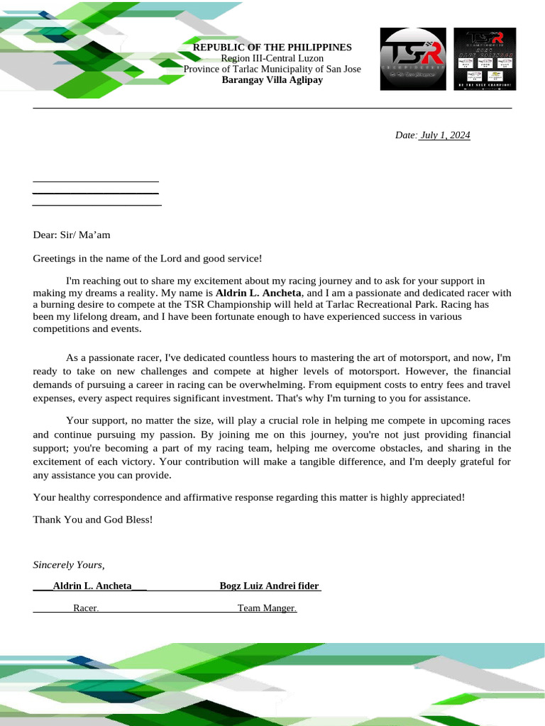 Alrin Ancheta Solicitation Letter | PDF