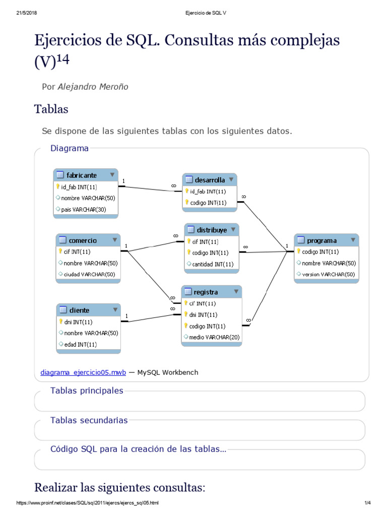 SQL - Ejercicio de SQL V Diagrama | PDF | SQL