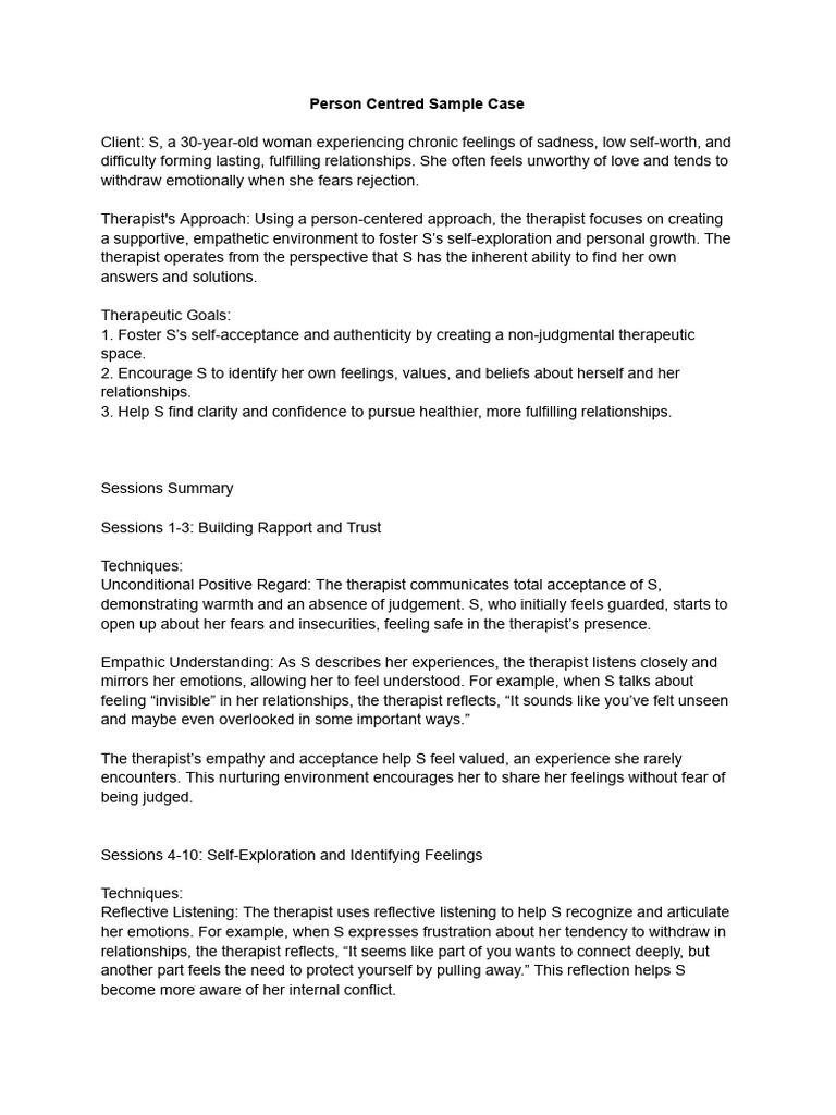 Person Centred Sample Case | PDF | Empathy | Psychotherapy