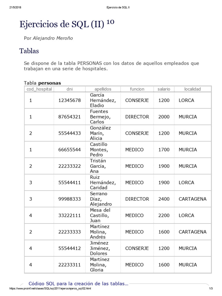 SQL - Ejercicio de SQL II Personas | PDF