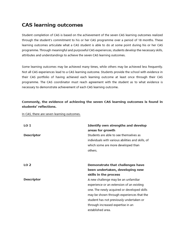 CAS learning outcomes | PDF | Experience | Learning
