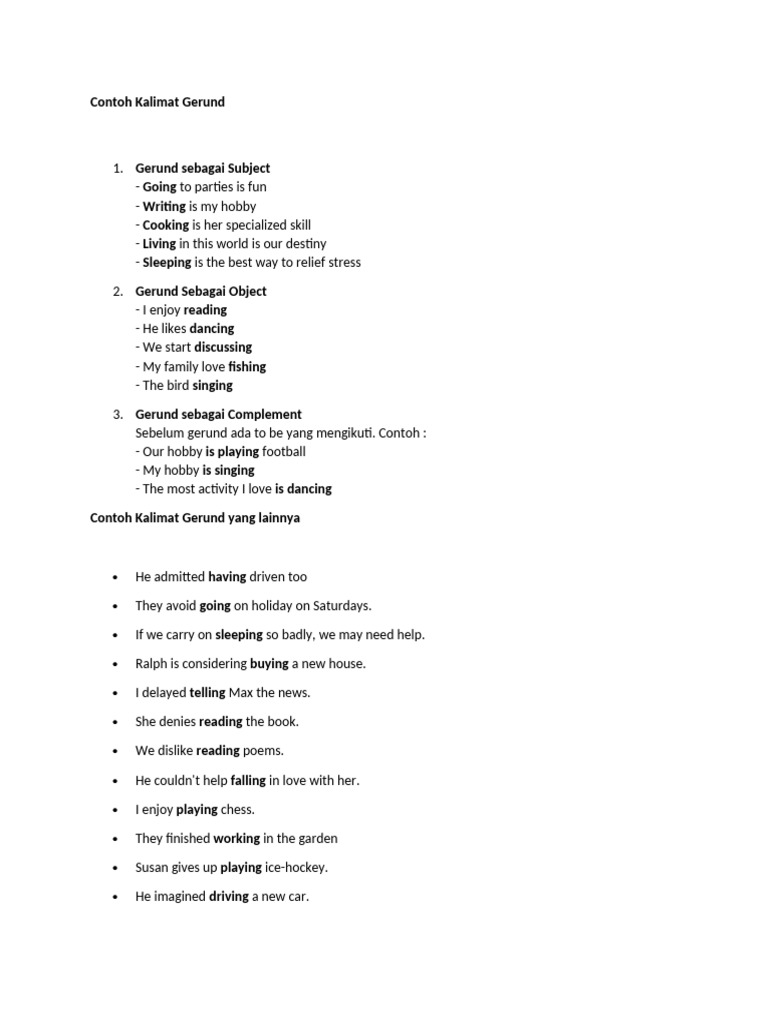 Contoh Kalimat Gerund | PDF