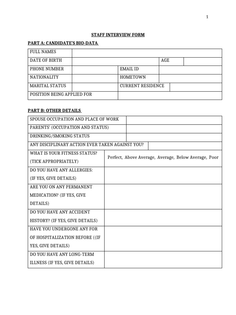Staff Interview Form | PDF